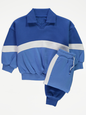 Blue Colour Block Rugby Collar Sweatshirt and Joggers Set | Kids ...