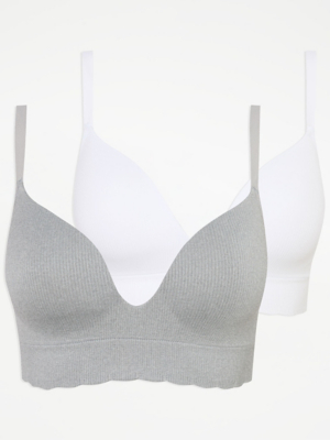 Grey Ribbed Non-Wired Soft Comfort Bras 2 Pack | Lingerie | George at ASDA