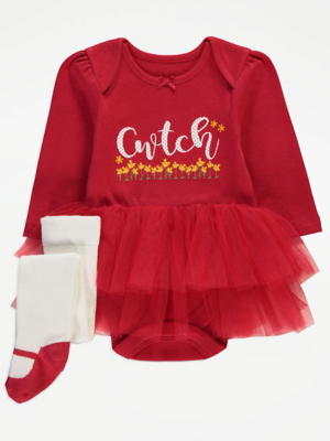 Red Welsh Cwtch Red Tutu Bodysuit and Tights Outfit | Baby | George at ASDA