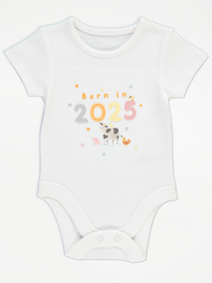 White Born In 2025 Animal Short Sleeve Bodysuit | Baby | George at ASDA