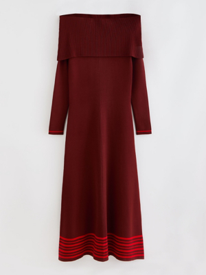 Roksanda Burgundy Off Shoulder Knitted Midi Dress | Women | George at ASDA