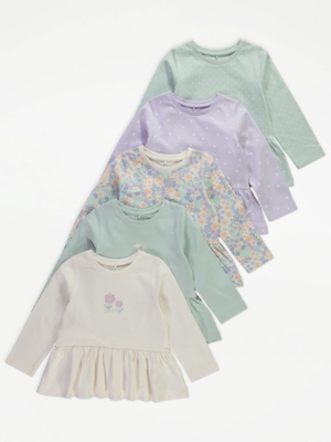Floral Spotty Long Sleeve Peplum Tops 5 Pack | Baby | George at ASDA