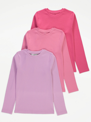 Pink Ribbed Long Sleeve Tops 3 Pack | Kids | George at ASDA