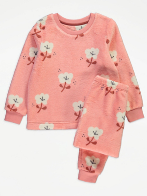 Pink Flower Fleece Long Sleeve Pyjamas | Kids | George at ASDA