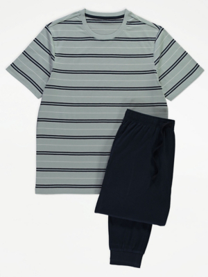 Green Stripe Short Sleeve Cuffed Leg Pyjamas | Men | George at ASDA