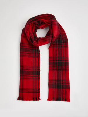 Red Checked Fringed Scarf | Men | George at ASDA