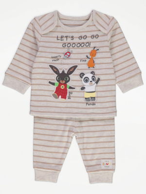 Bing Neutral Striped Let’s Go Long Sleeve Pyjamas | Baby | George at ASDA