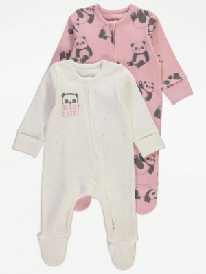 Panda Beary Cute Ribbed Zip Fasten Sleepsuits 2 Pack | Baby | George at ...
