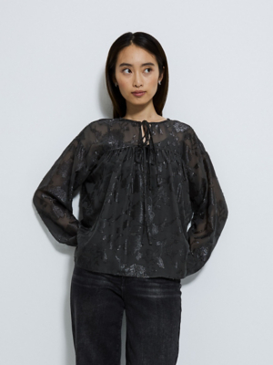 Charcoal Jacquard Mesh Long Sleeve Blouse | Women | George at ASDA
