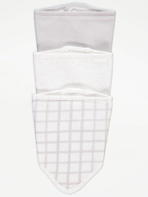 White Grey Spotty Checked Dribble Bibs 3 Pack | Baby | George at ASDA