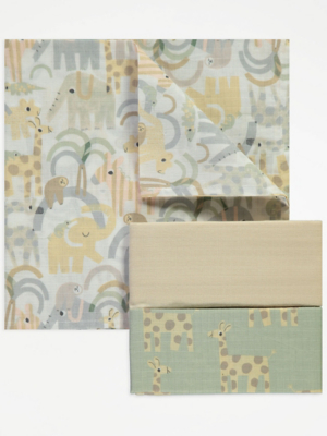 Neutral Safari Animals Muslin Squares 3 Pack | Baby | George at ASDA