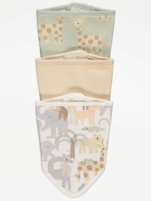 Neutral Safari Animals Dribble Bibs 3 Pack | Baby | George at ASDA