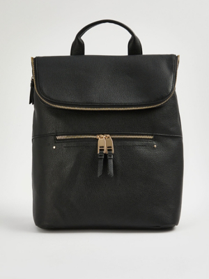 Black Faux Leather Fold Over Rucksack | Women | George at ASDA