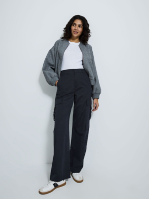 Charcoal Mid Rise Straight Leg Cargo Trousers | Women | George at ASDA