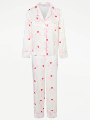 White Heart Lobster Satin Shirt Pyjamas | Lingerie | George at ASDA