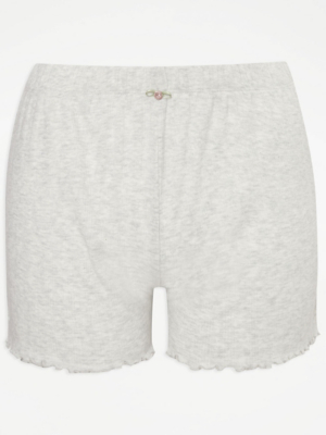 Grey Pointelle Rose Lettuce Edge Pyjama Shorts | Lingerie | George at ASDA