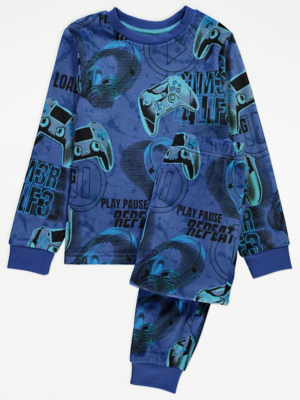 Blue Gamer Fleece Long Sleeve Pyjamas | Kids | George at ASDA