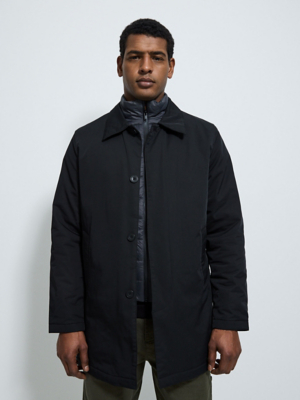 Black Gilet Trim Button Up Mac Coat | Men | George at ASDA