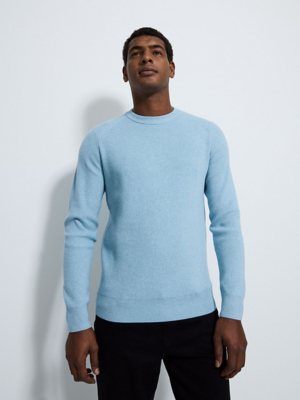 Light Blue Cotton Blend Crew Neck Knitted Jumper | Men | George at ASDA