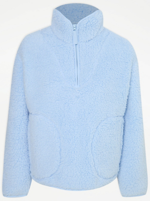 Light Blue Quarter Zip Neck Borg Fleece Pyjama Top | Lingerie | George ...