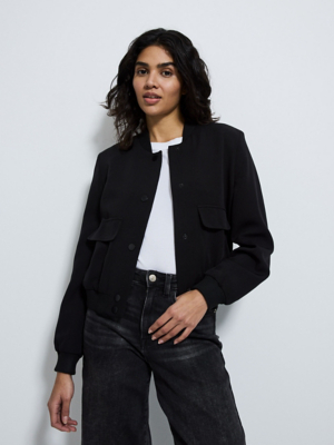 Black Crepe Bomber Jacket | Women | George at ASDA