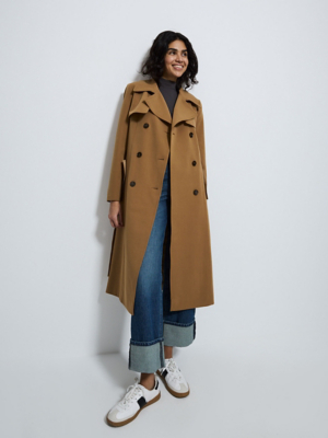 Tan Crepe Belted Trench Coat | Women | George at ASDA