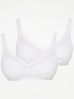 White Lace Trim Non Wired Full Cup Bras 2 Pack | Lingerie | George at ASDA
