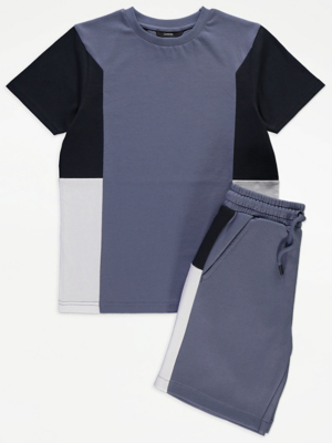 Slate Blue Colour Block T-Shirt and Shorts Set | Kids | George at ASDA