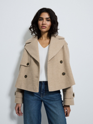 Oatmeal Cosy Cropped Trench Coat | Women | George at ASDA