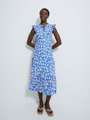 Blue Shell Frill Sleeve Tiered Maxi Dress | Women | George at ASDA