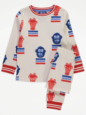 Cream Monkey Stripe Long Sleeve Pyjamas | Kids | George at ASDA