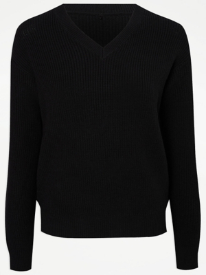 Senior Girls Black V Neck School Jumper | School | George at ASDA