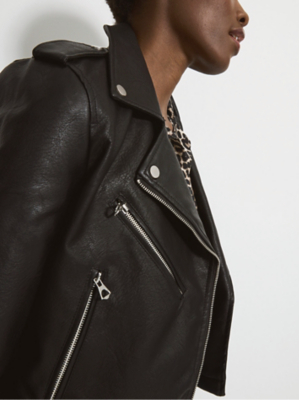 Black Faux Leather Biker Jacket | Women | George at ASDA