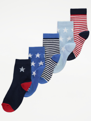 Stars and Stripes Cotton Rich Ankle Socks 5 Pack | Kids | George at ASDA