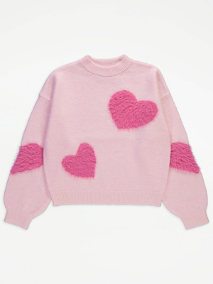 Pink Fluffy Heart Knitted Jumper | Kids | George at ASDA