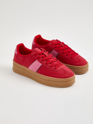 Red Suedette Stripe Chunky Retro Trainers | Women | George at ASDA