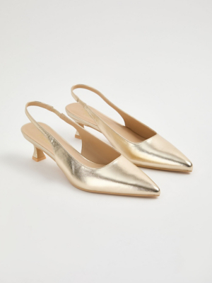 Gold Metallic Sling Back Pointed Toe Heels | Women | George at ASDA