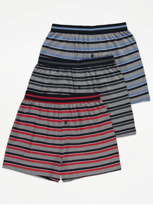 Grey Stripe Loose Fit Boxers 3 Pack | Men | George at ASDA