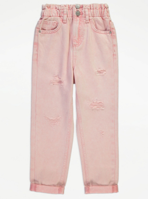 Pink Washed Paper Bag Distressed Jeans | Kids | George at ASDA