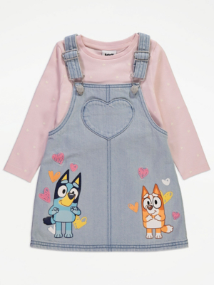 Bluey Heart Top and Denim Pinafore Outfit | Kids | George at ASDA