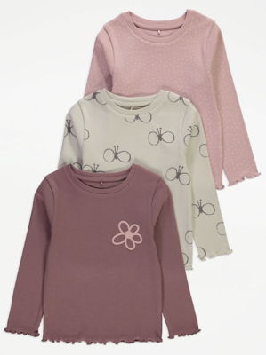Butterfly Ribbed Long Sleeve Tops 3 Pack | Kids | George at ASDA