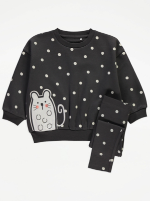 Charcoal Spotty Mouse Sweatshirt and Leggings Set | Kids | George at ASDA