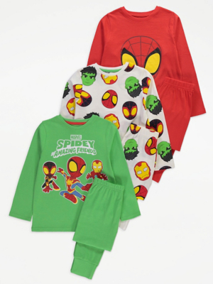 Marvel Spidey and Friends Long Sleeve Pyjamas 3 Pack | Kids | George at ...