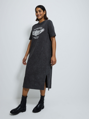 Charcoal Acid Wash Forever Rock & Roll Midi Dress | Women | George at ASDA