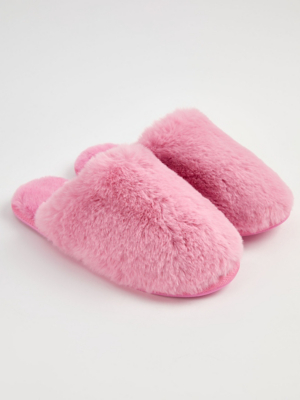 Pink Faux Fur Mule Slippers | Lingerie | George at ASDA