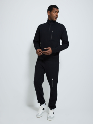 Black Zip Pocket Cuffed Joggers | Men | George at ASDA