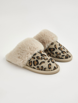 Animal Print Suedette Faux Fur Trim Mule Slippers | Lingerie | George ...