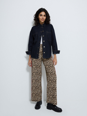Leopard Print Side Stripe Crepe Wide Leg Trousers | Women | George at ASDA