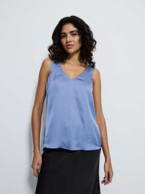 Blue Satin V Neck Built Up Cami Top | Women | George at ASDA