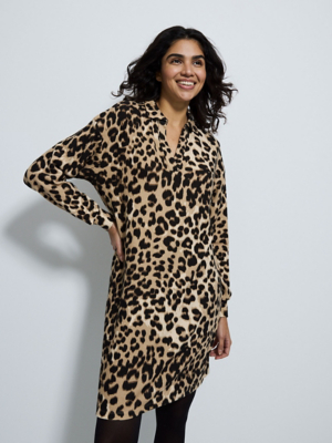 Leopard Print Trophy Neck Soft Touch Mini Shirt Dress | Women | George ...